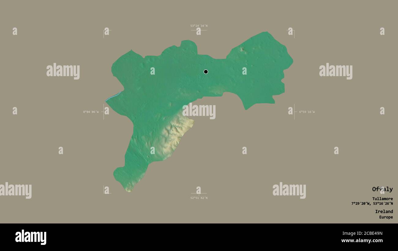 Area of Offaly, county of Ireland, isolated on a solid background in a ...