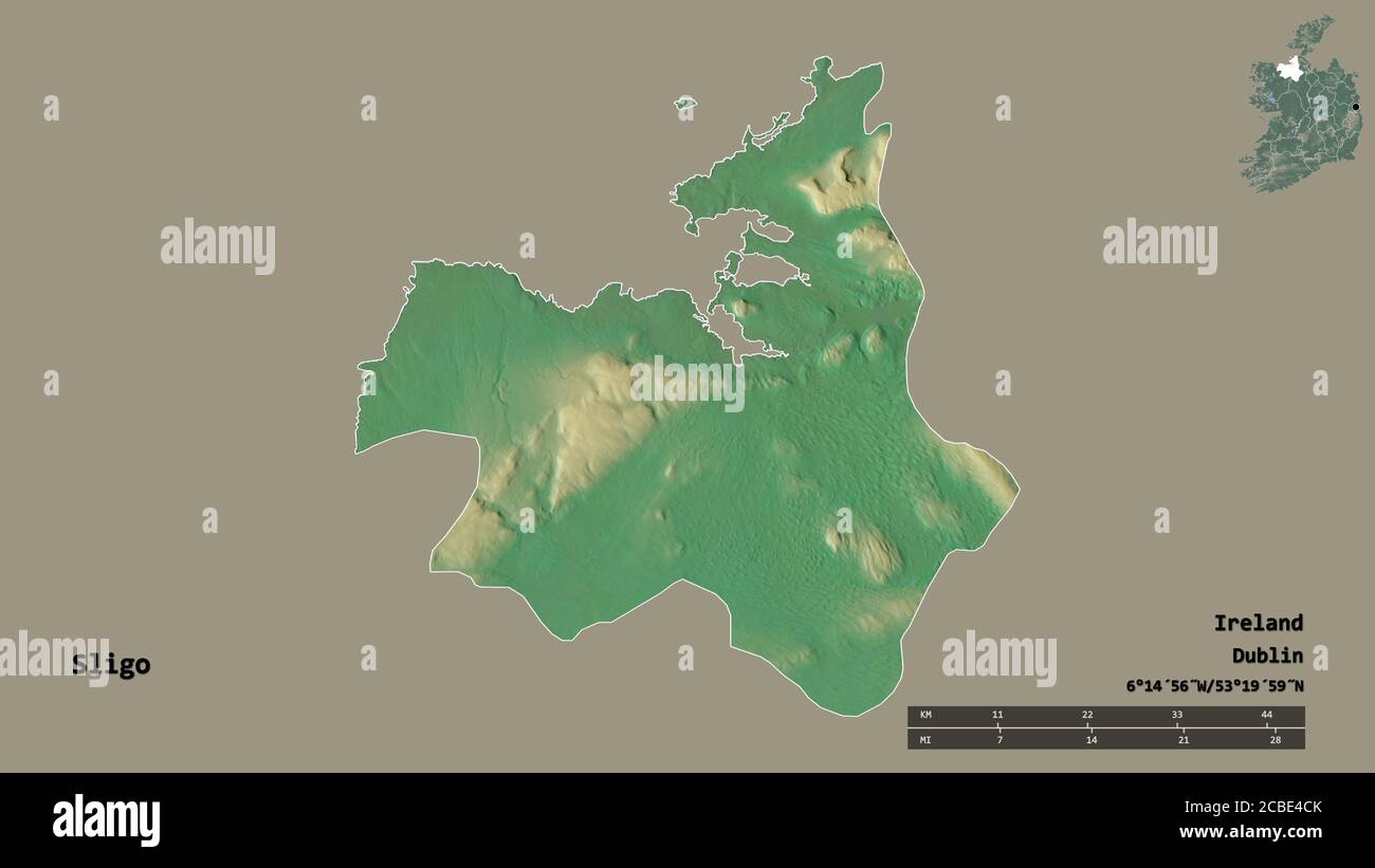 Shape of Sligo, county of Ireland, with its capital isolated on solid ...