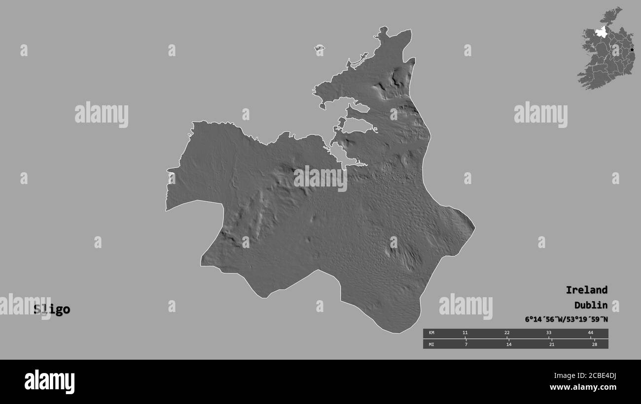 Shape of Sligo, county of Ireland, with its capital isolated on solid ...