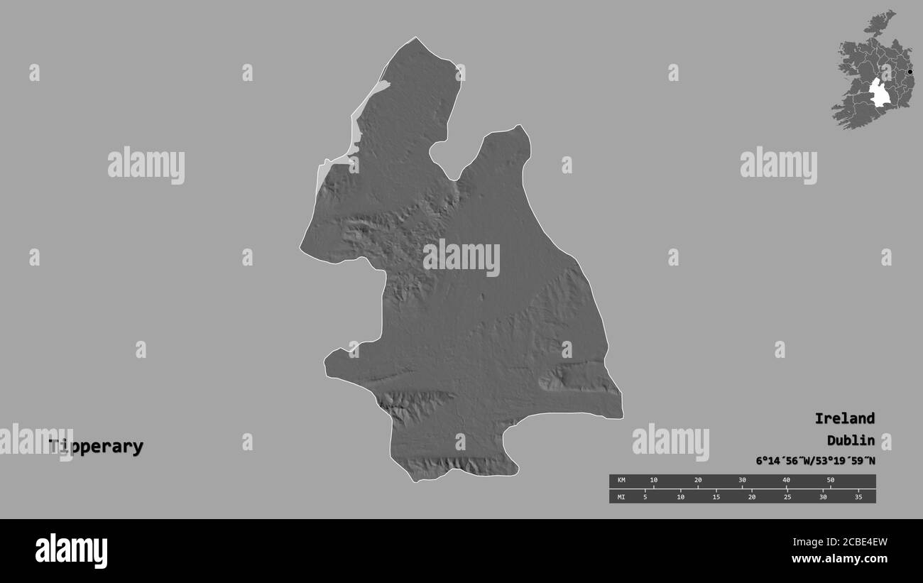 Shape of Tipperary, county of Ireland, with its capital isolated on ...