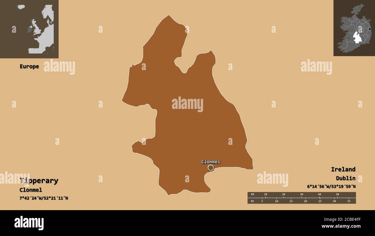 Shape of Tipperary, county of Ireland, and its capital. Distance scale ...