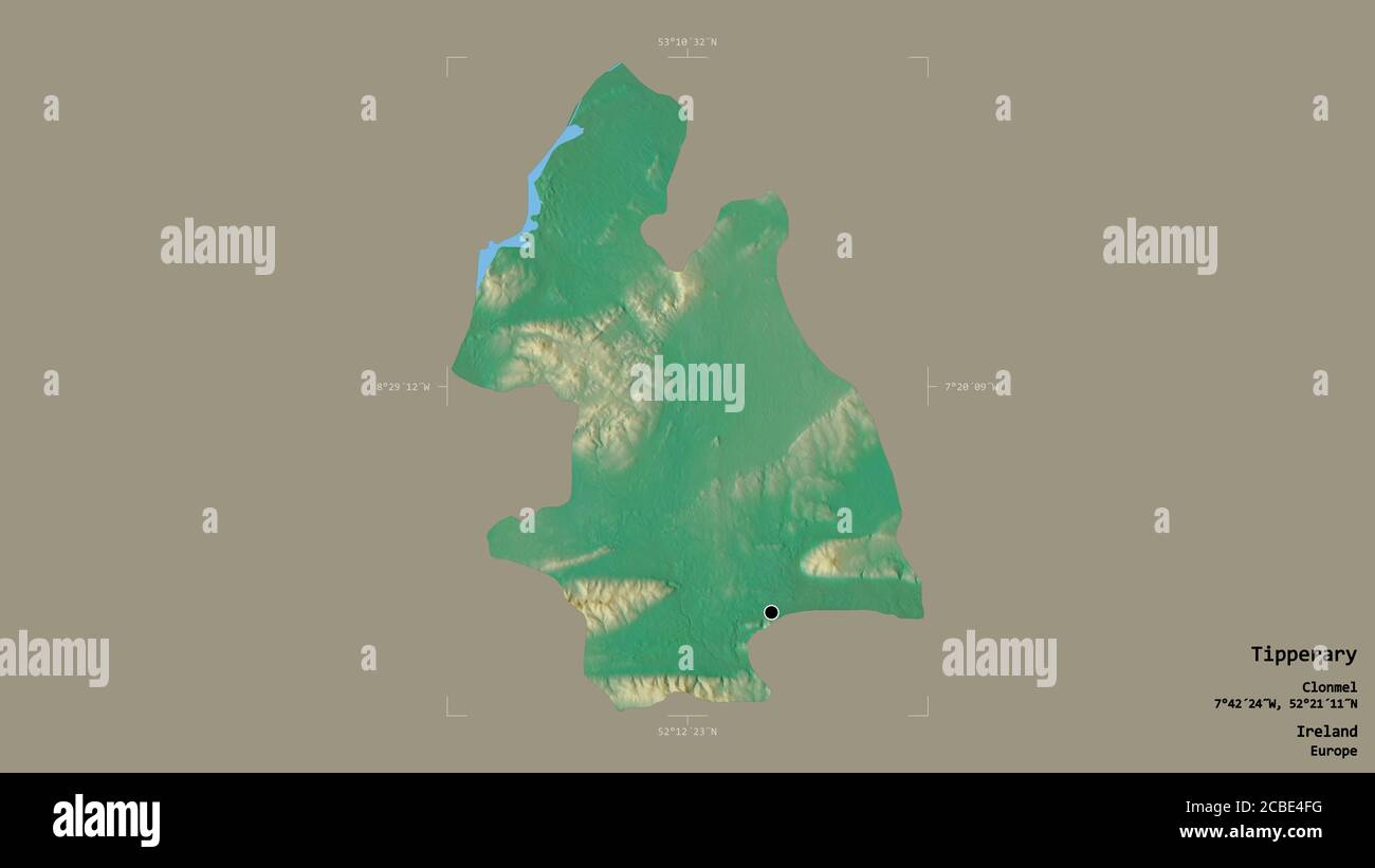 Area of Tipperary, county of Ireland, isolated on a solid background in ...