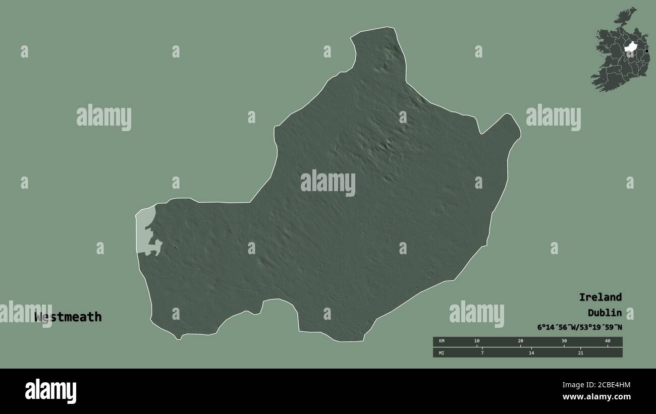 Shape of Westmeath, county of Ireland, with its capital isolated on ...