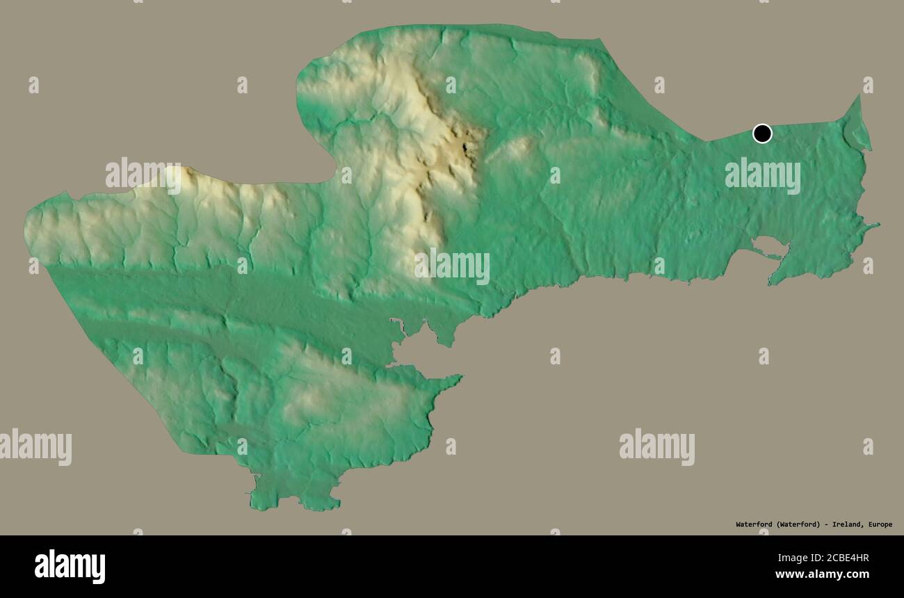 Shape of Waterford, county of Ireland, with its capital isolated on a ...