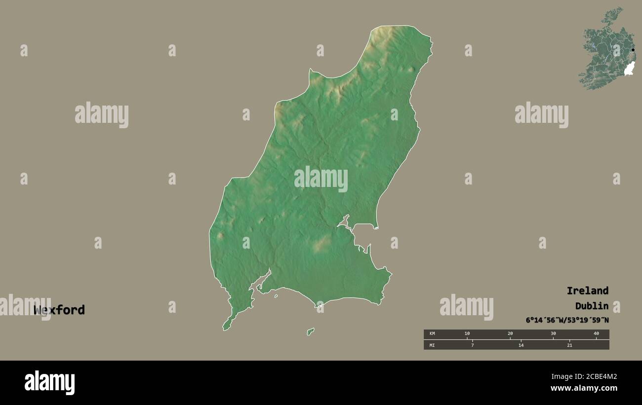 Shape of Wexford, county of Ireland, with its capital isolated on solid ...