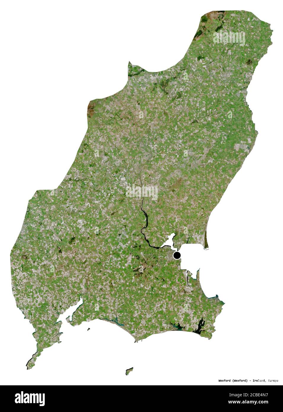 Shape of Wexford, county of Ireland, with its capital isolated on white ...
