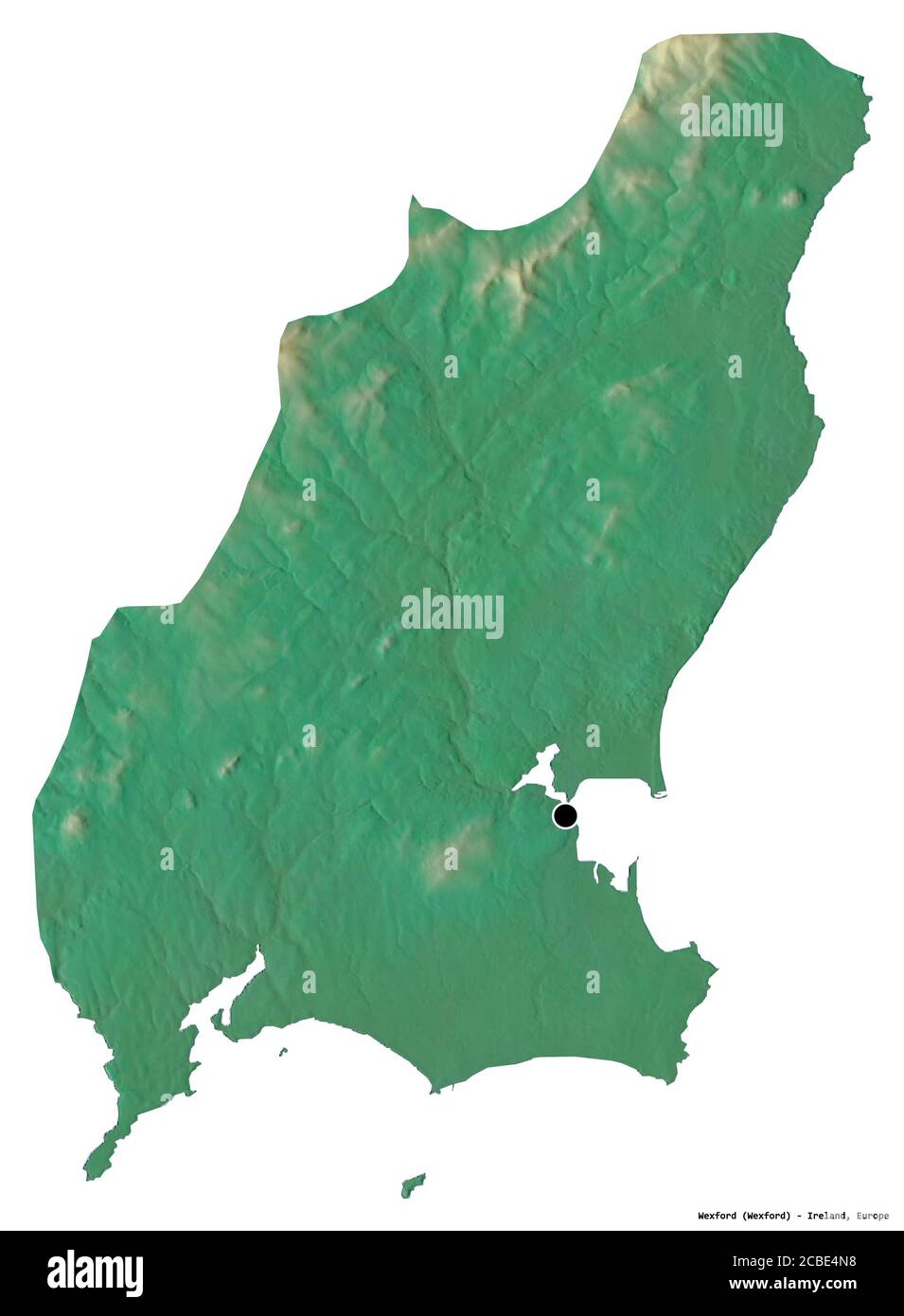 Shape of Wexford, county of Ireland, with its capital isolated on white ...