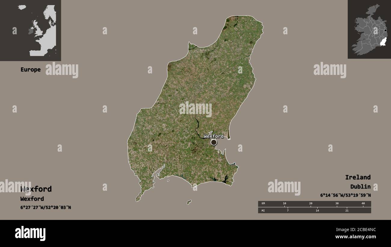 Shape of Wexford, county of Ireland, and its capital. Distance scale ...