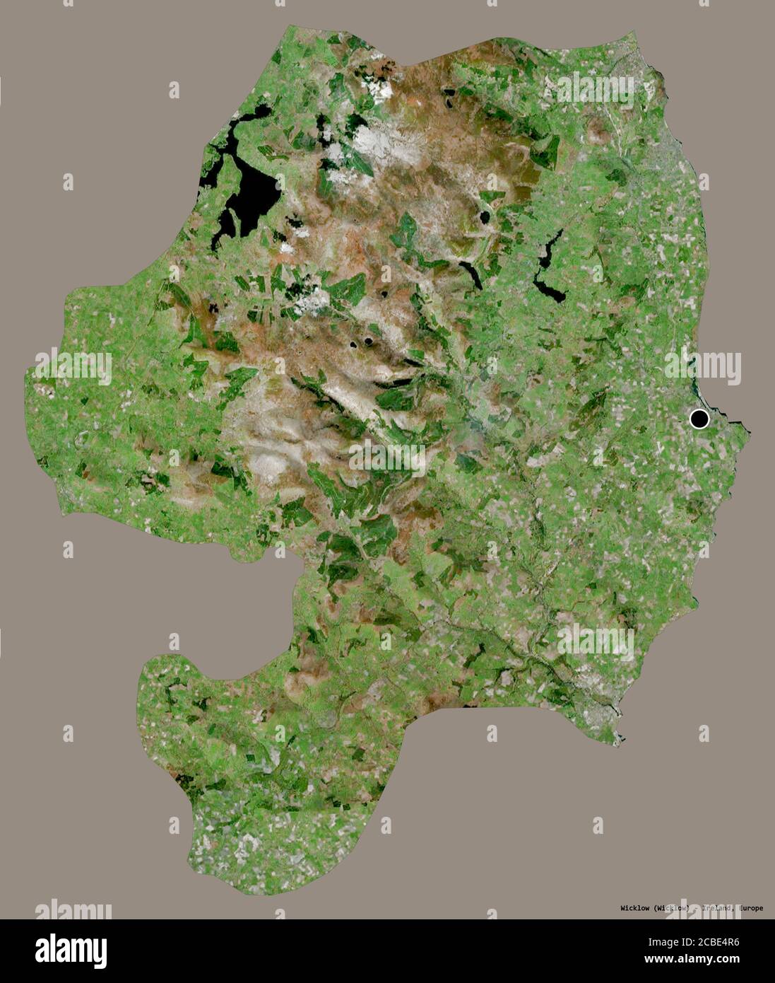 Shape of Wicklow, county of Ireland, with its capital isolated on a ...