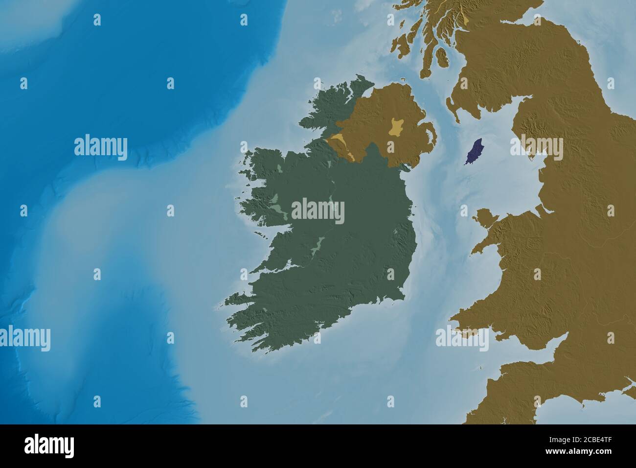 Extended area of Ireland. Colored elevation map. 3D rendering Stock ...