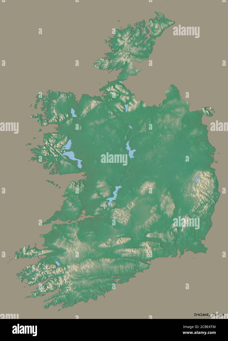 Shape of Ireland with its capital isolated on a solid color background ...