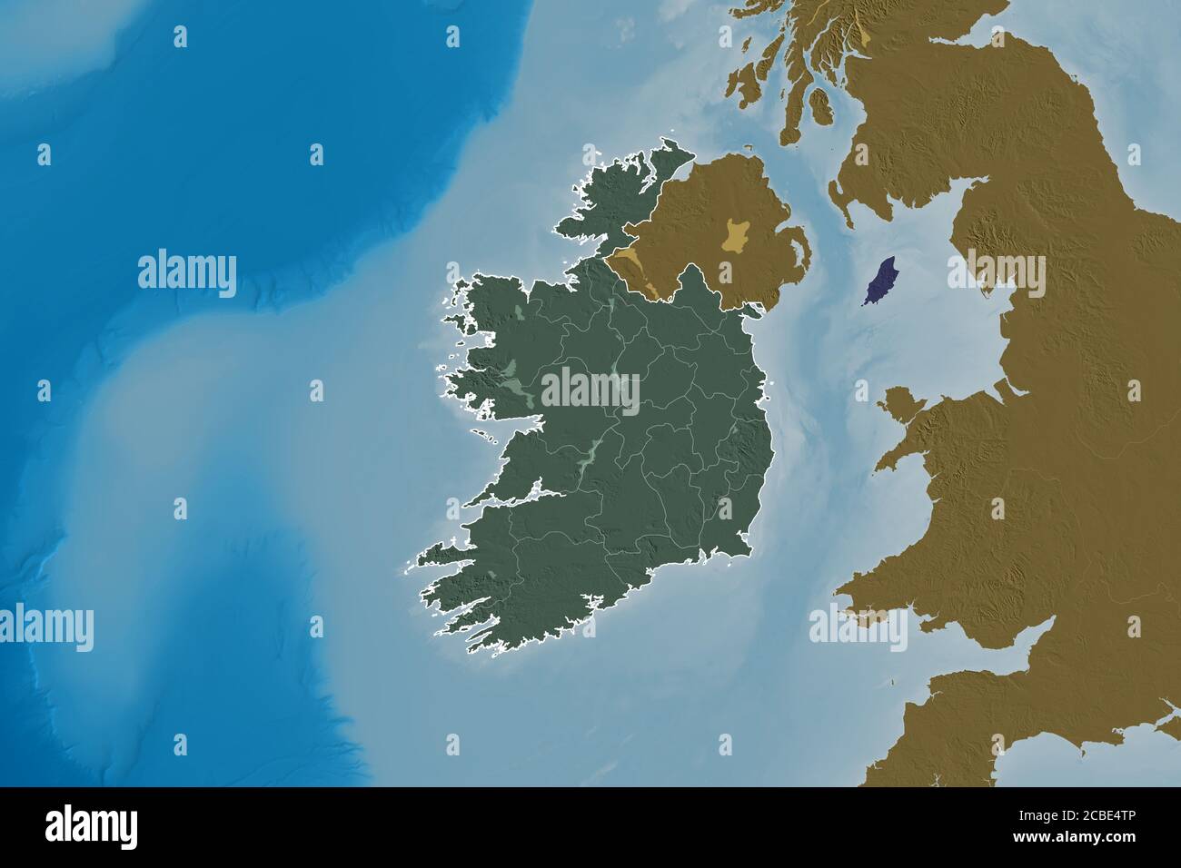 Extended area of Ireland with country outline, international and ...