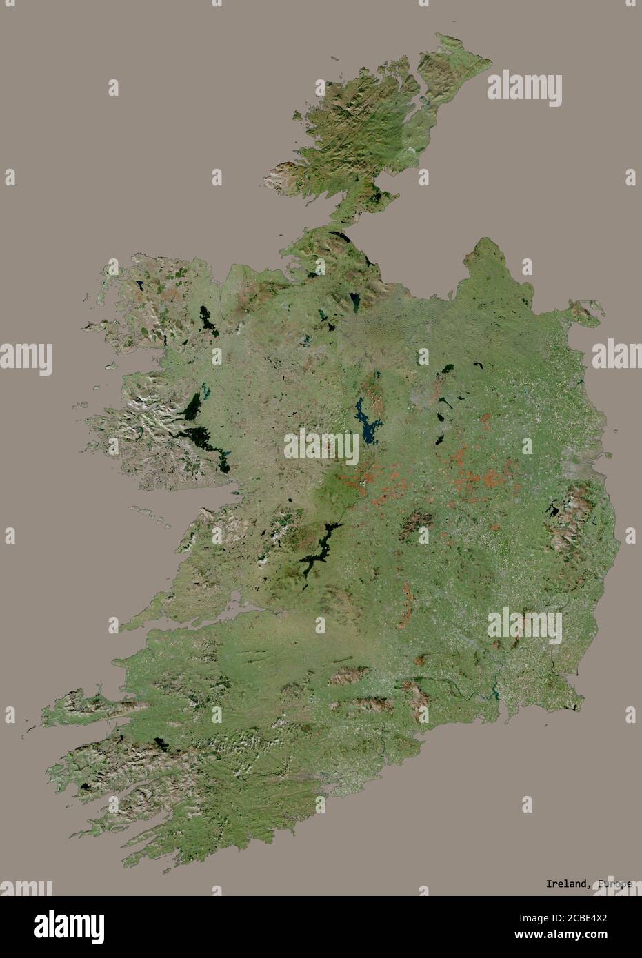 Shape of Ireland with its capital isolated on a solid color background ...