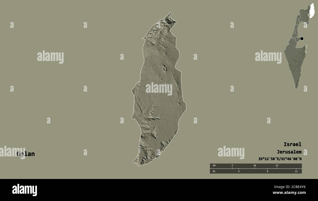 Shape of Golan, district of Israel, with its capital isolated on solid ...