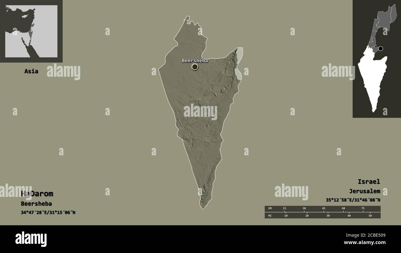 Shape of HaDarom, district of Israel, and its capital. Distance scale ...