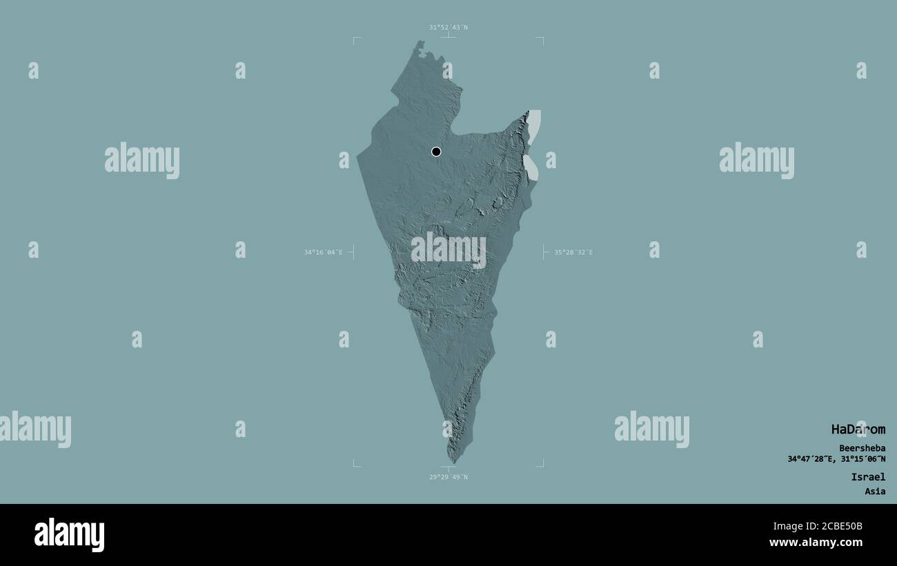 Area of HaDarom, district of Israel, isolated on a solid background in ...