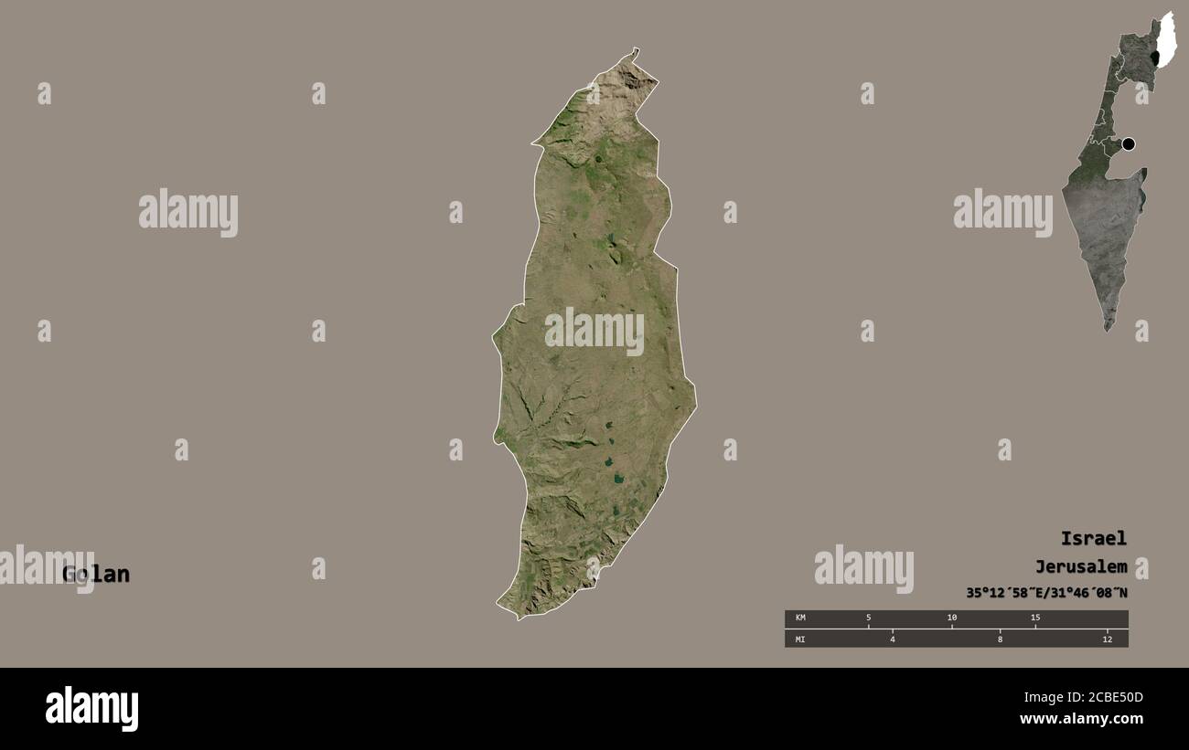 Shape of Golan, district of Israel, with its capital isolated on solid ...