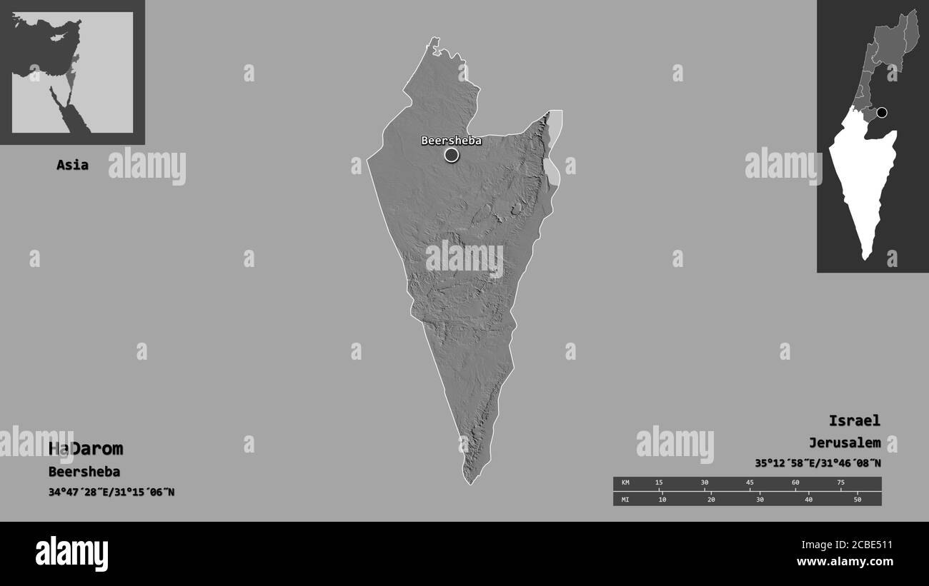 Shape of HaDarom, district of Israel, and its capital. Distance scale ...