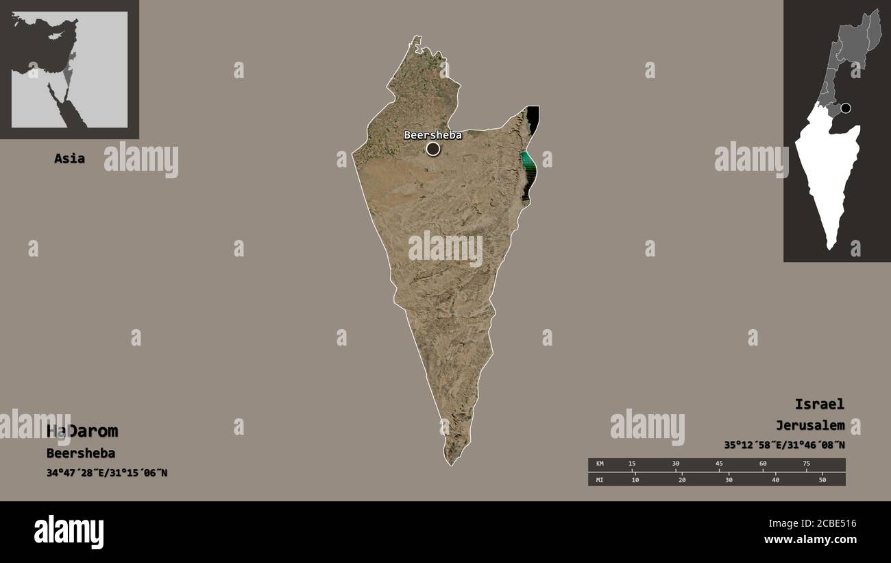 Shape of HaDarom, district of Israel, and its capital. Distance scale ...