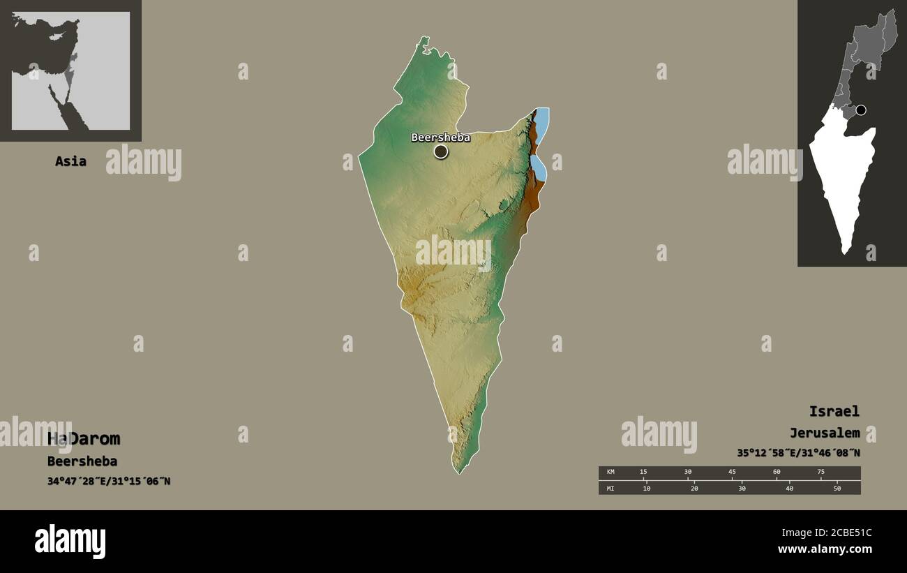 Shape of HaDarom, district of Israel, and its capital. Distance scale ...