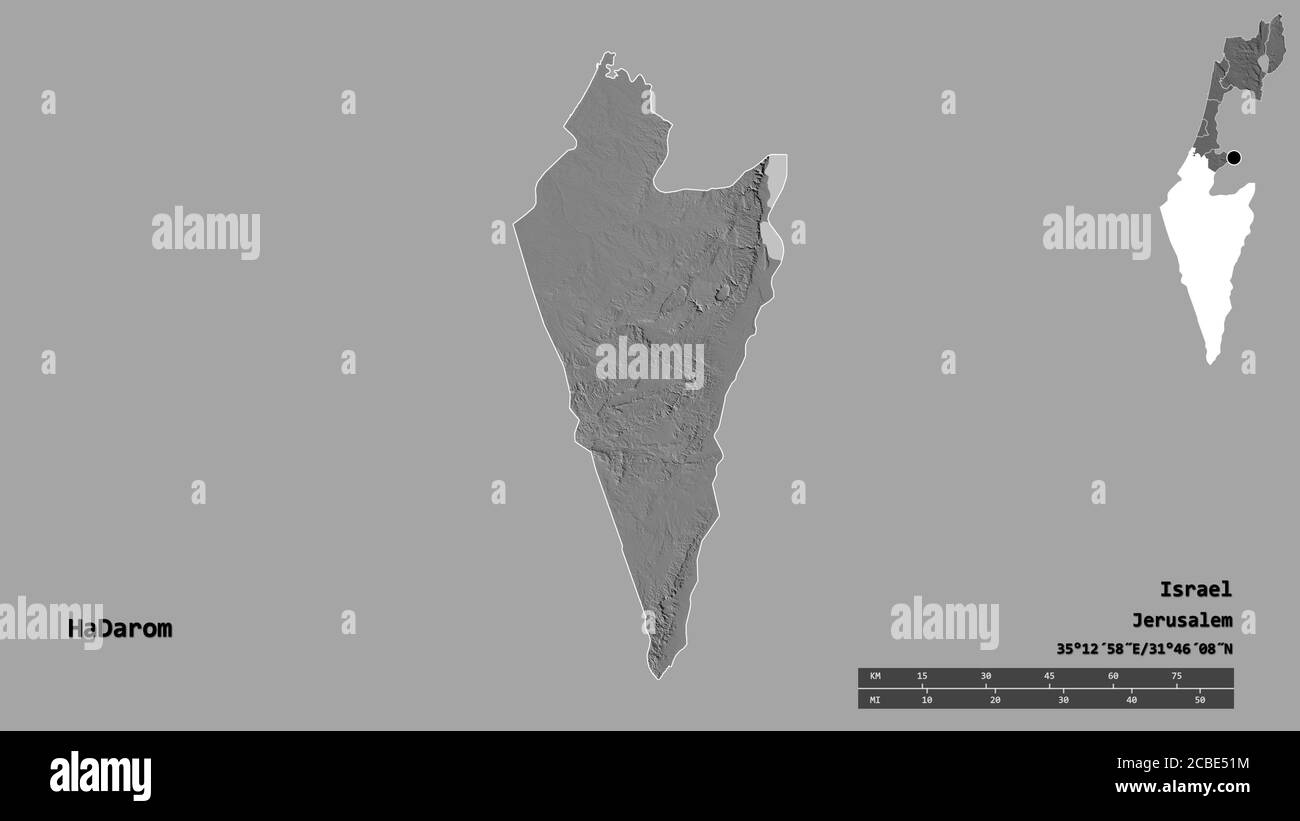 Shape of HaDarom, district of Israel, with its capital isolated on ...