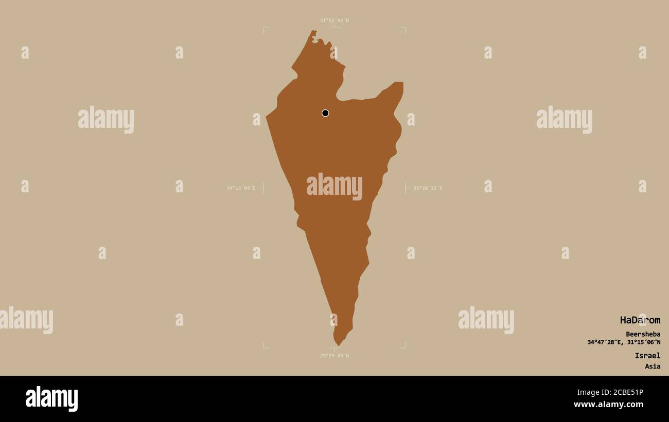 Area of HaDarom, district of Israel, isolated on a solid background in ...