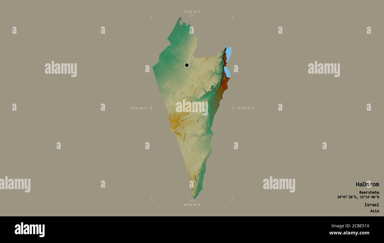 Area of HaDarom, district of Israel, isolated on a solid background in ...