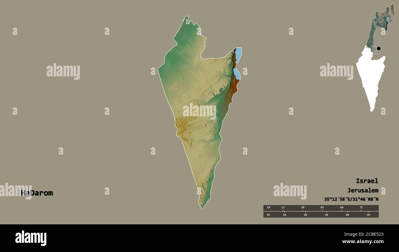 Shape of HaDarom, district of Israel, with its capital isolated on ...