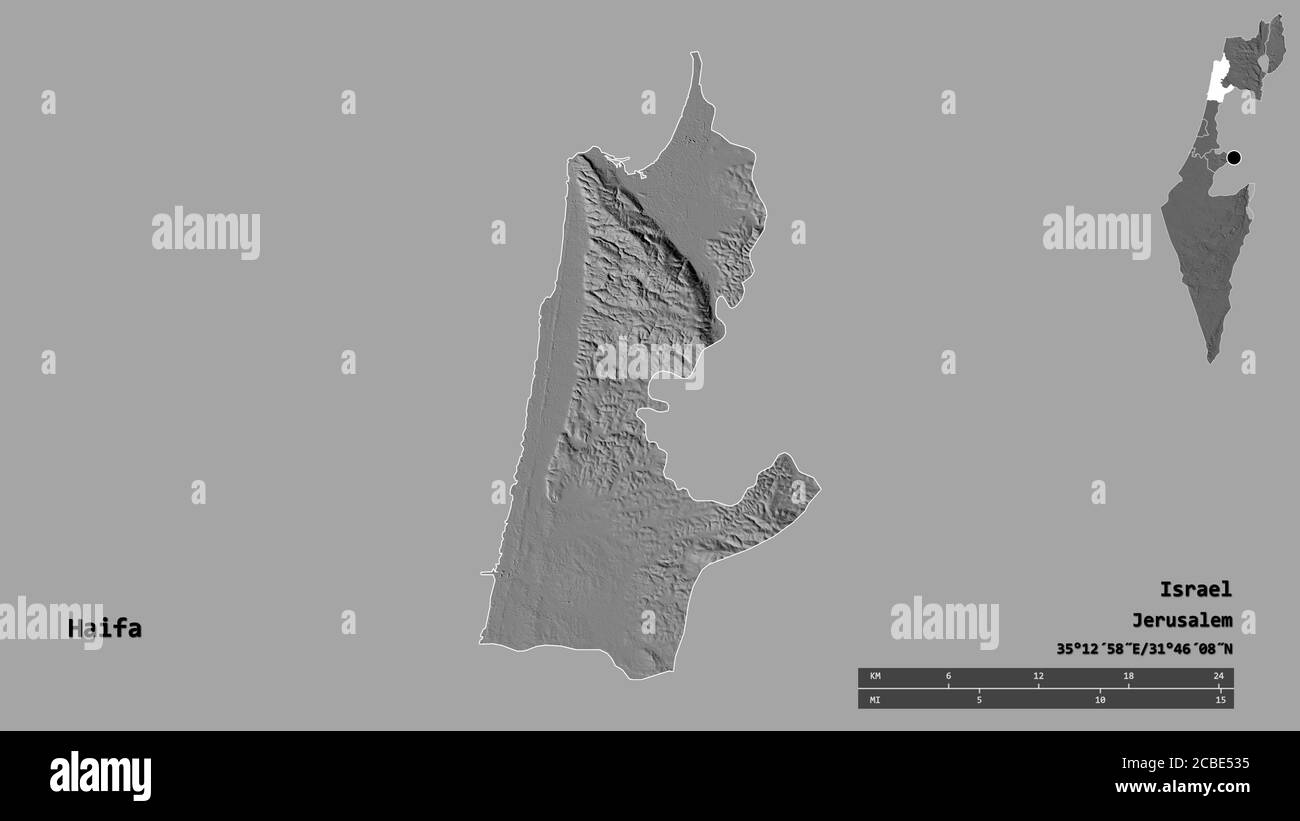 Shape of Haifa, district of Israel, with its capital isolated on solid ...