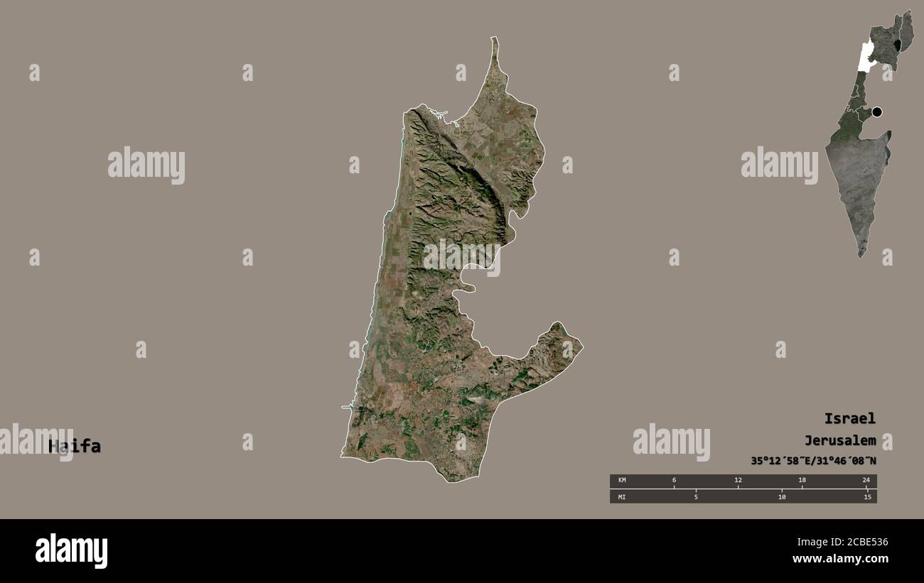 Shape of Haifa, district of Israel, with its capital isolated on solid ...