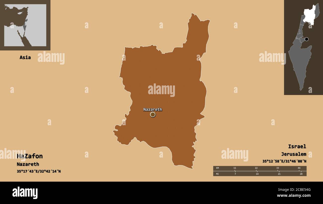 Shape of HaZafon, district of Israel, and its capital. Distance scale ...