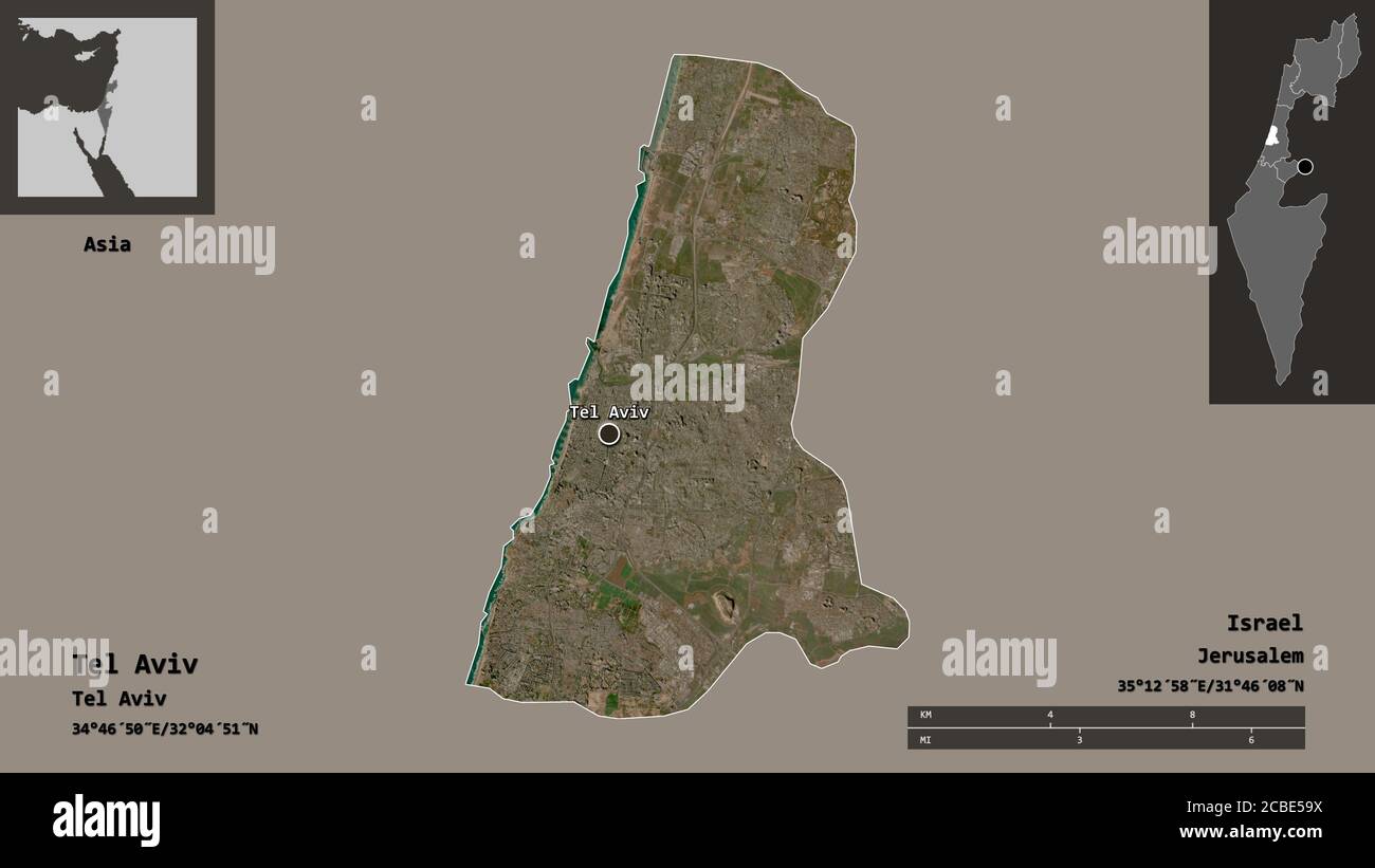 Shape of Tel Aviv, district of Israel, and its capital. Distance scale ...