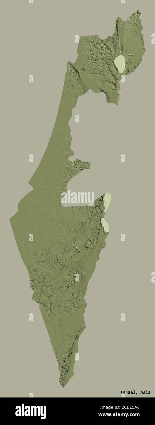 Shape of Israel with its capital isolated on a solid color background ...