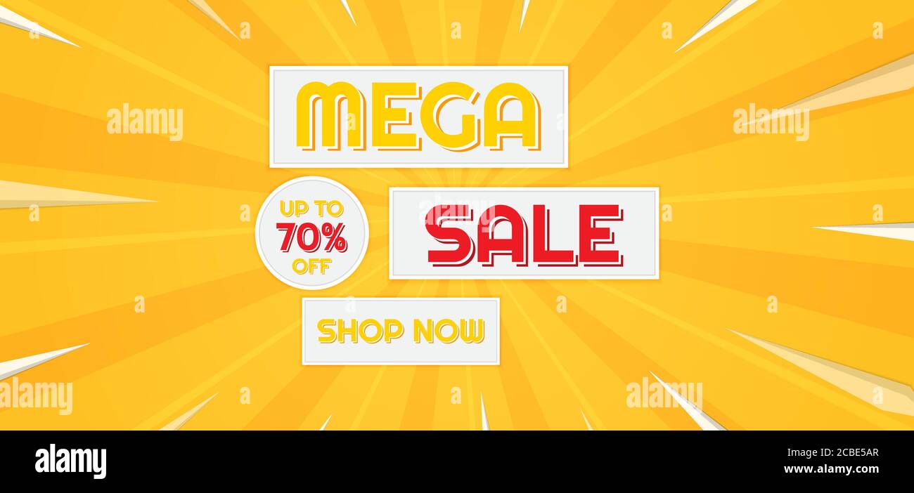 Mega sale banner modern zoom style yellow background design. vector ...