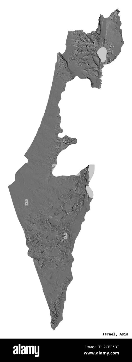 Shape of Israel with its capital isolated on white background. Bilevel ...