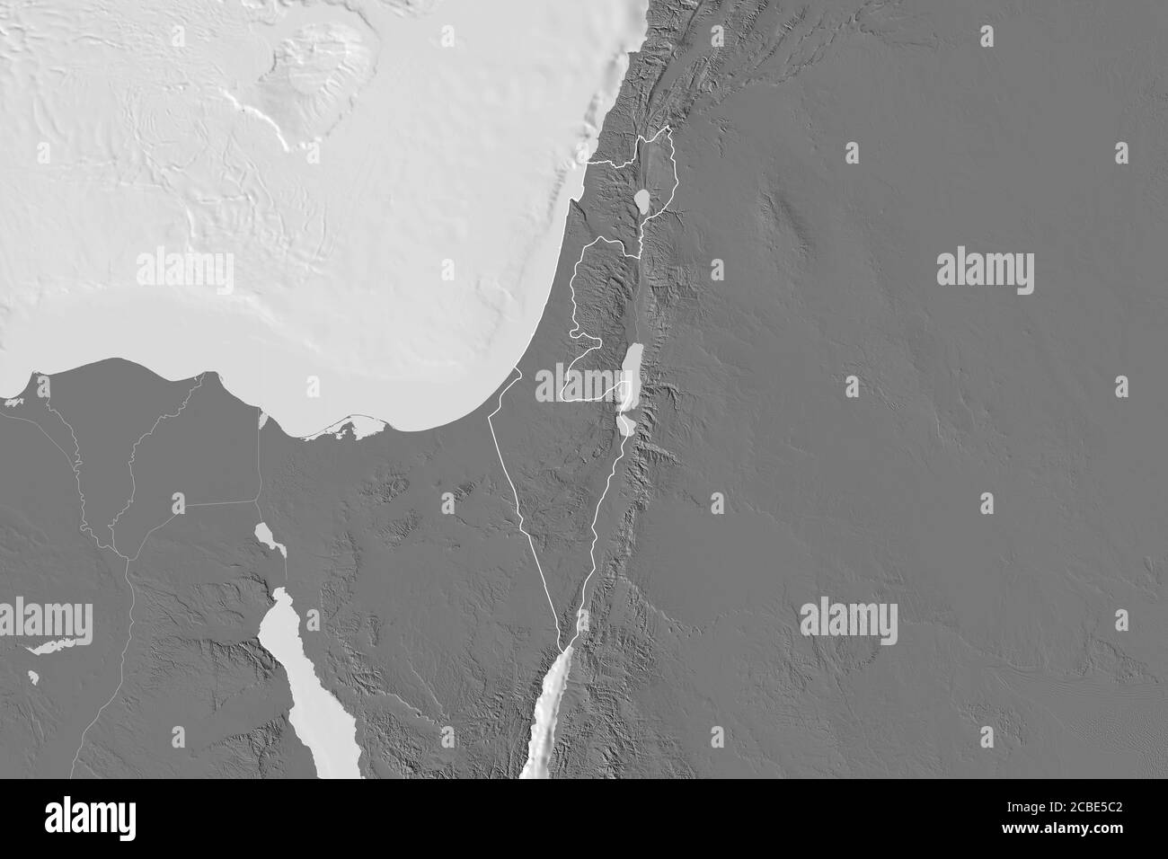 Extended area of outlined Israel. Bilevel elevation map. 3D rendering ...
