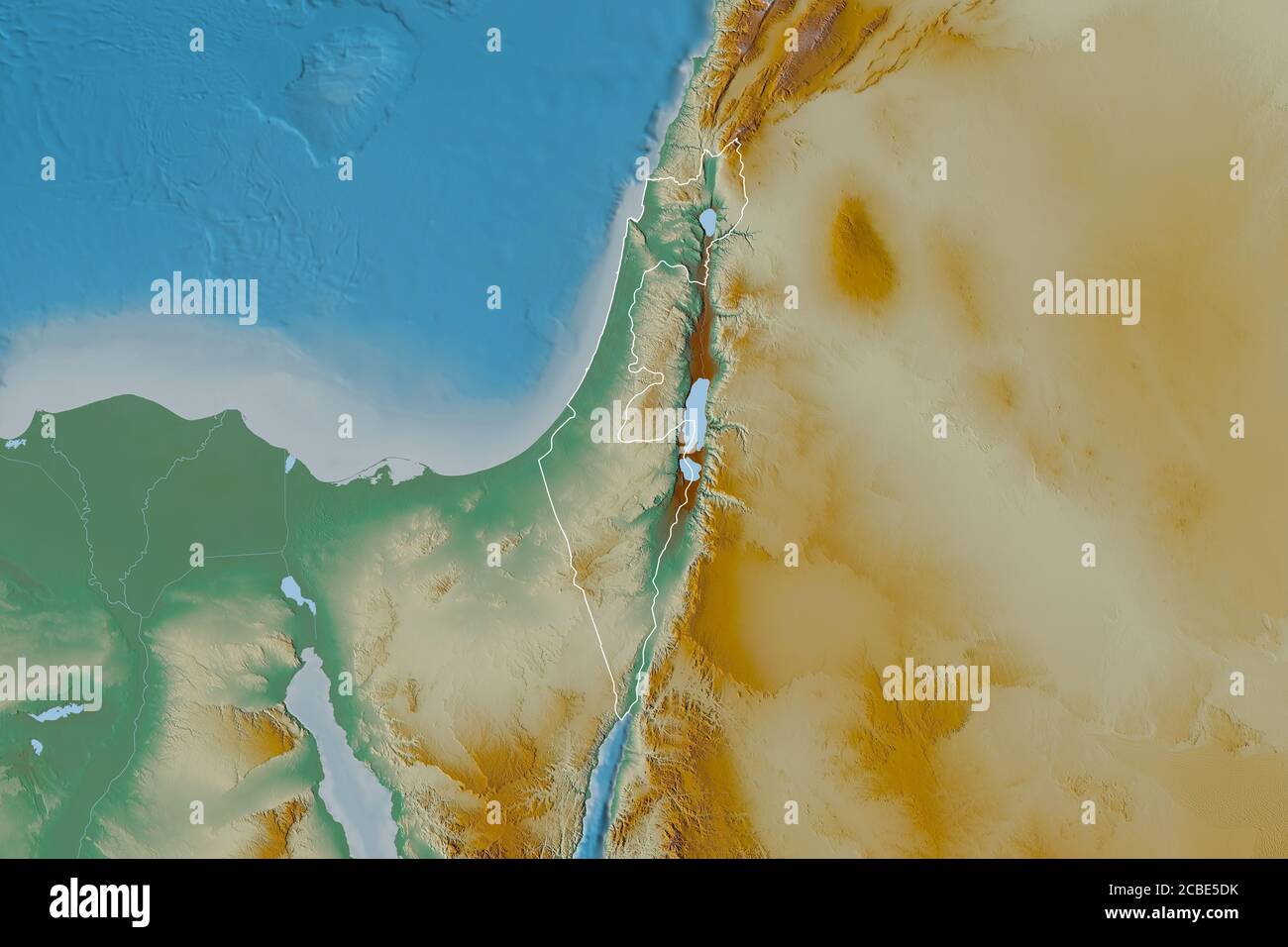 Extended area of outlined Israel. Topographic relief map. 3D rendering ...