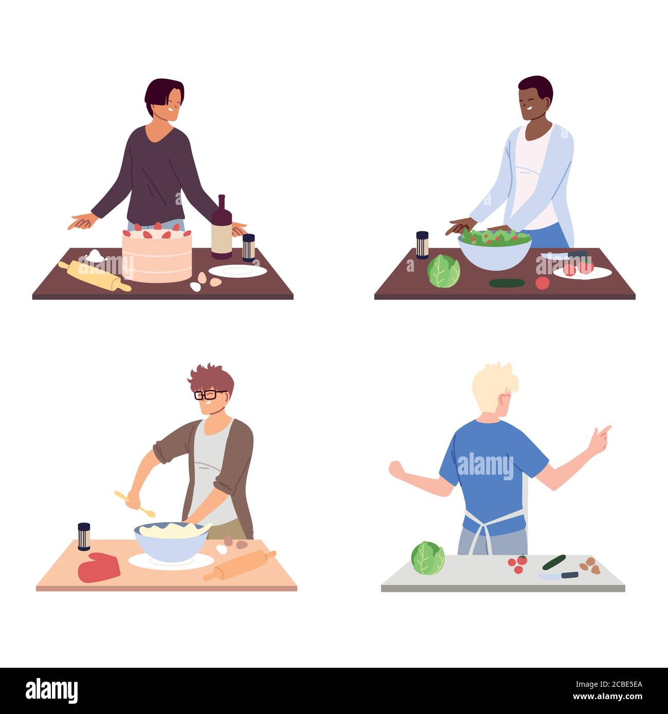 set of people preparing food on white background vector illustration ...