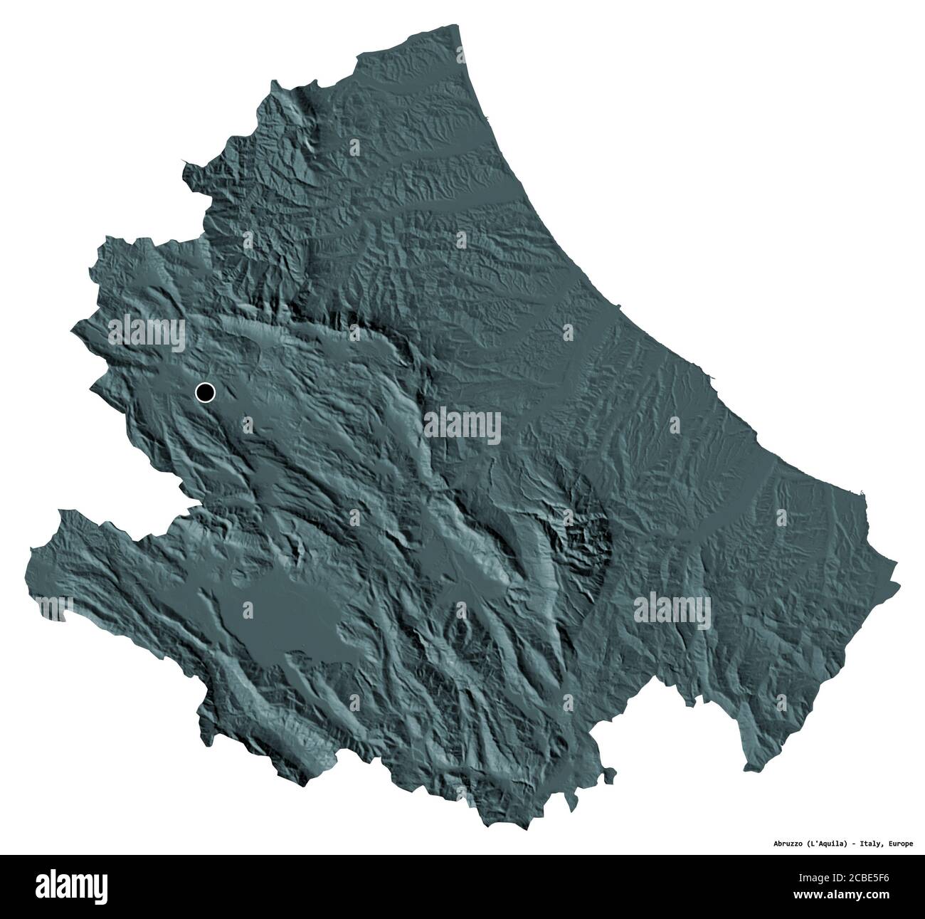 Shape of Abruzzo, region of Italy, with its capital isolated on white ...
