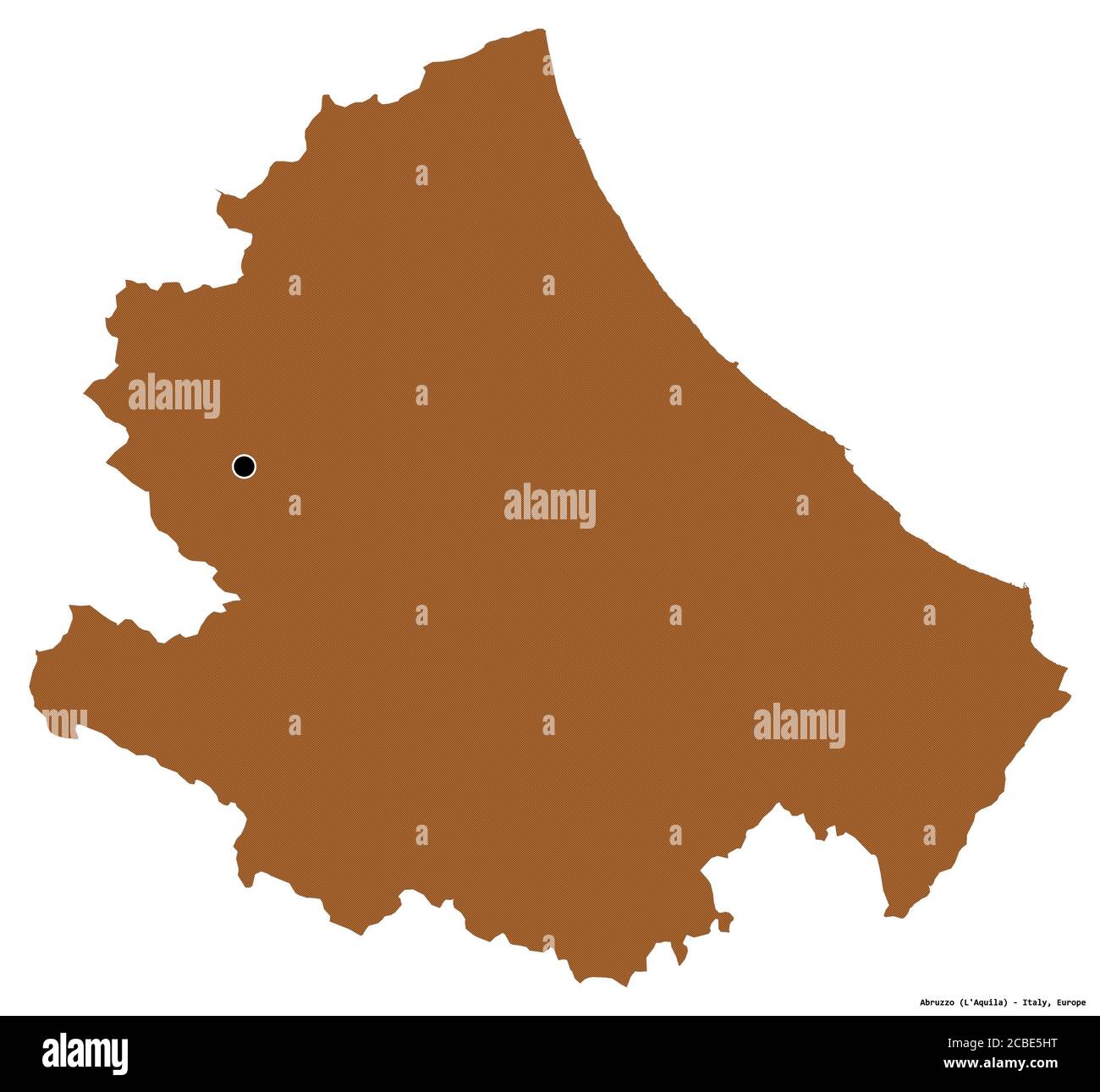 Shape of Abruzzo, region of Italy, with its capital isolated on white ...