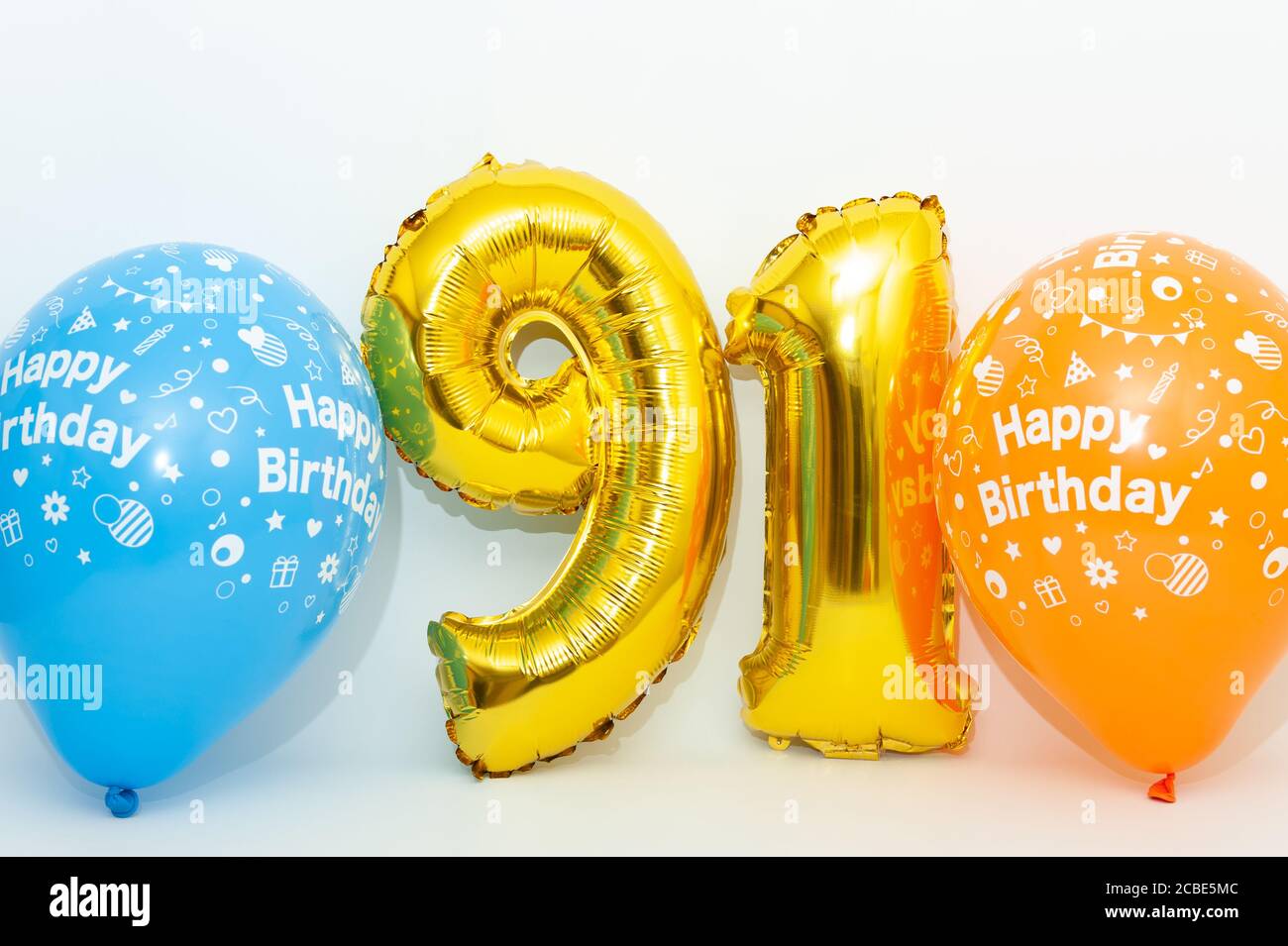 Inflatable numeral 91 sparkling metallic golden color with blue and ...