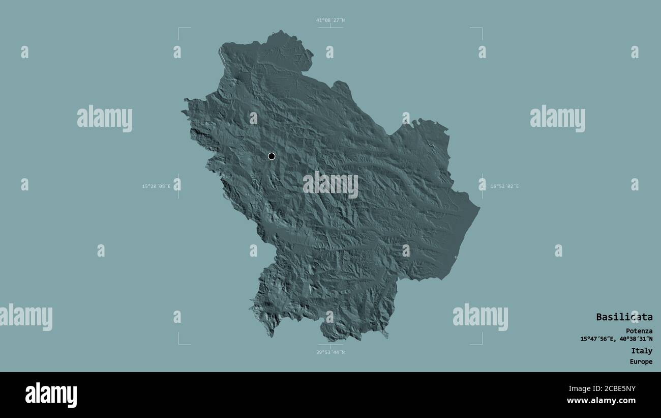 Area of Basilicata, region of Italy, isolated on a solid background in ...