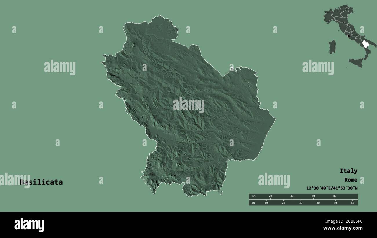 Shape of Basilicata, region of Italy, with its capital isolated on ...