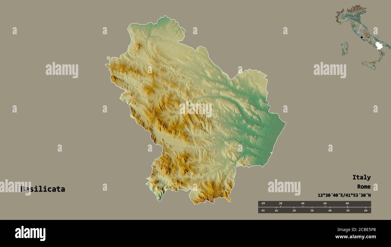 Shape of Basilicata, region of Italy, with its capital isolated on ...