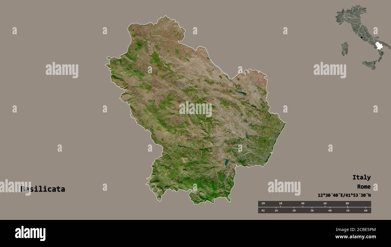 Shape of Basilicata, region of Italy, with its capital isolated on ...
