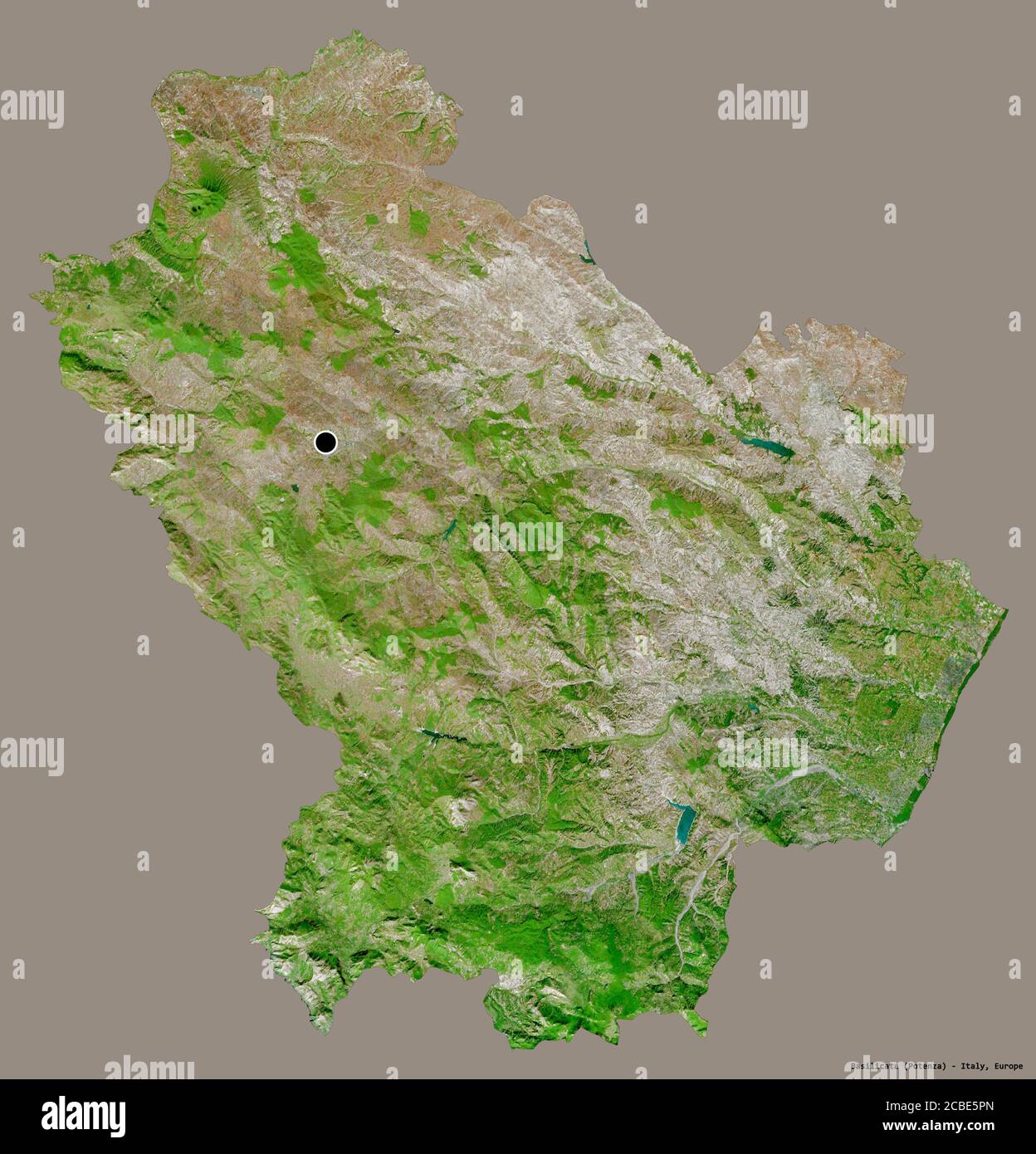Shape of Basilicata, region of Italy, with its capital isolated on a ...