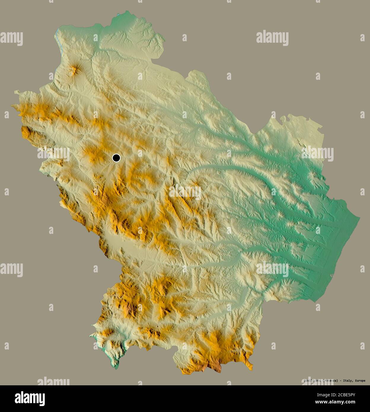 Shape of Basilicata, region of Italy, with its capital isolated on a ...