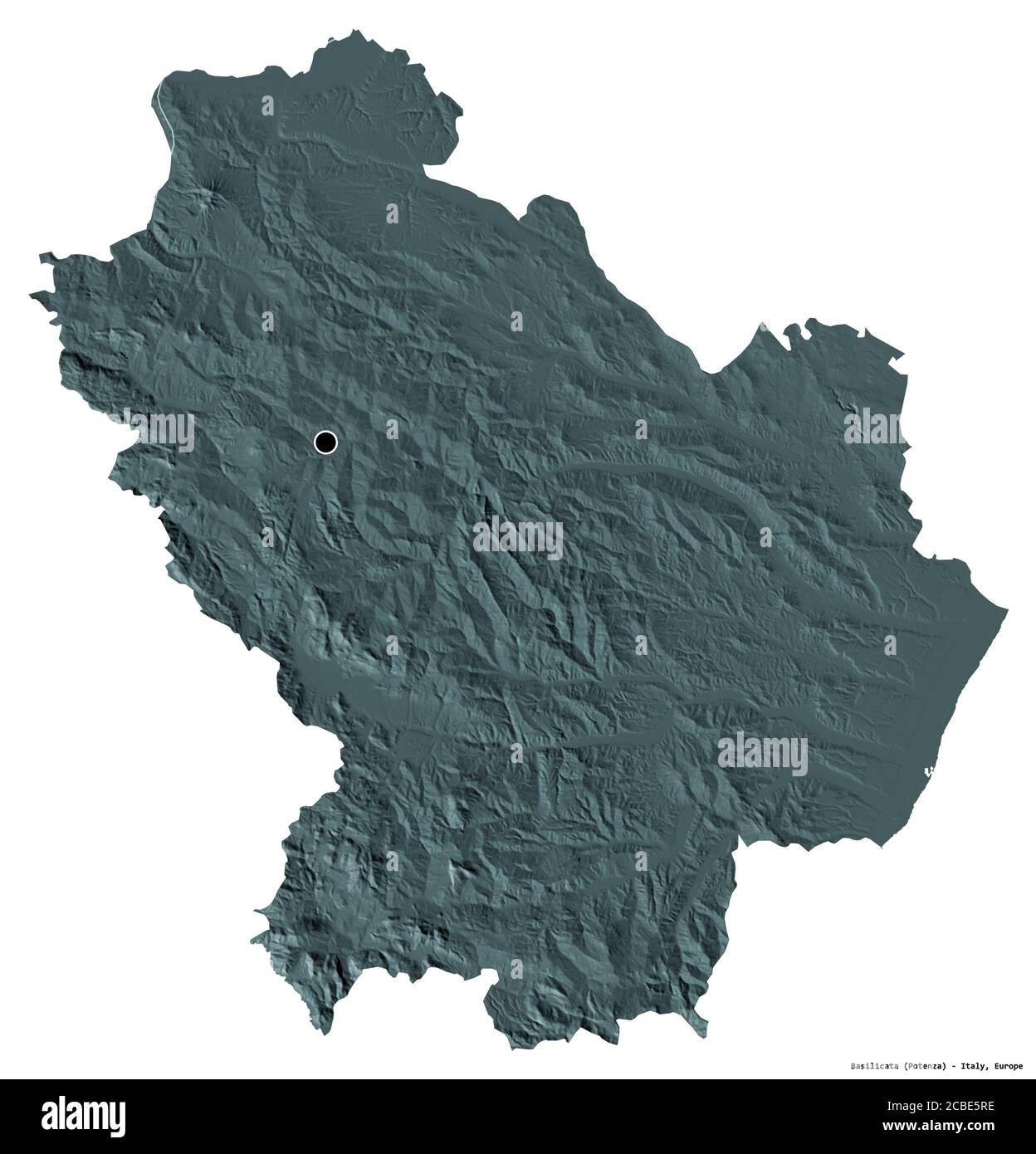 Shape of Basilicata, region of Italy, with its capital isolated on ...