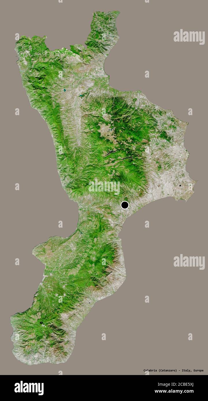 Shape of Calabria, region of Italy, with its capital isolated on a ...