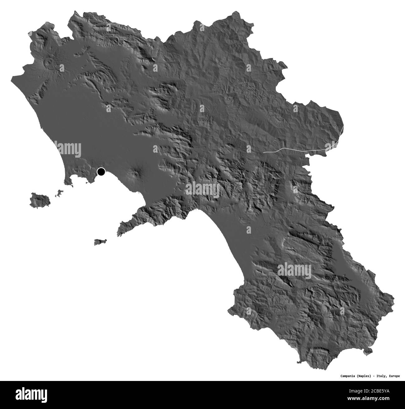 Shape of Campania, region of Italy, with its capital isolated on white ...